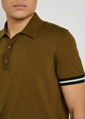 TOM FORD Striped-trim Cotton And Silk-blend Polo Shirt - Olive