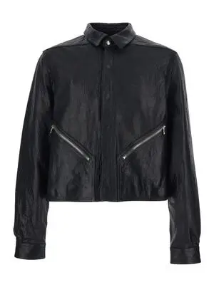 Rick Owens Rick Owens Leather Jacket With Zip Pockets - Black
