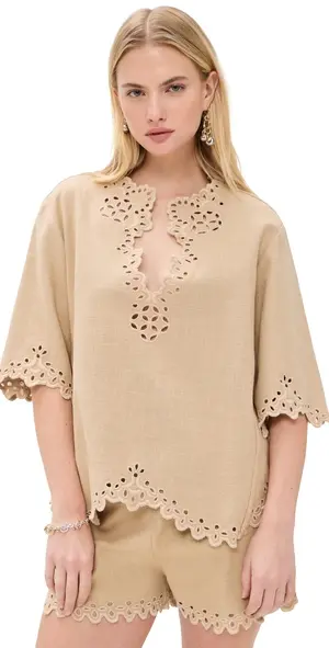 Women's Cutwork Buttondown Blouse