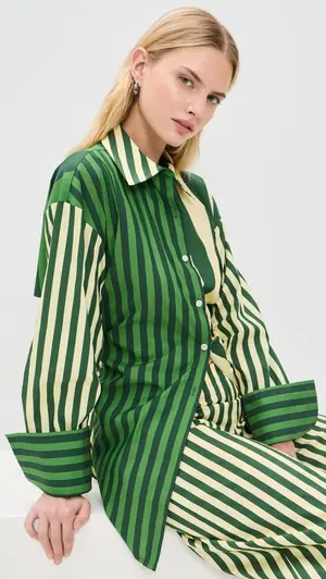 SIMONMILLER Loch Poplin Button-up Top - Green Stripe Combo
