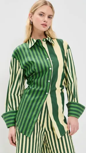 SIMONMILLER Loch Poplin Button-up Top - Green Stripe Combo