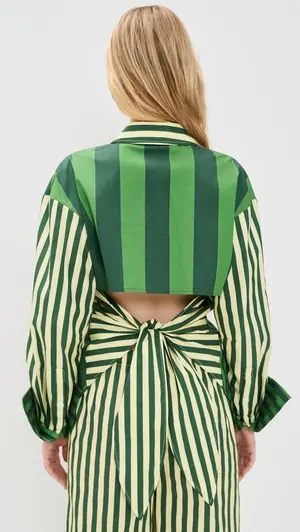 SIMONMILLER Loch Poplin Button-up Top - Green Stripe Combo