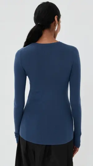 Tibi Feather Weight Ribbed Crewneck Pullover