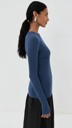 Tibi Feather Weight Ribbed Crewneck Pullover