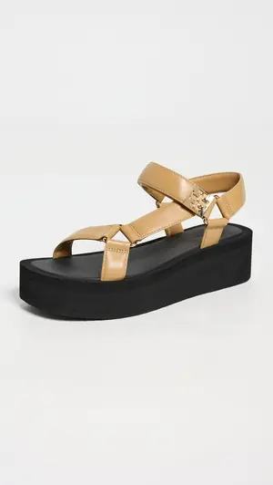 Tory Burch Mellow Platform Sandals - Ginger Shortbread/gold/black