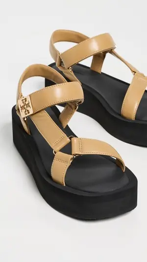 Tory Burch Mellow Platform Sandals - Ginger Shortbread/gold/black