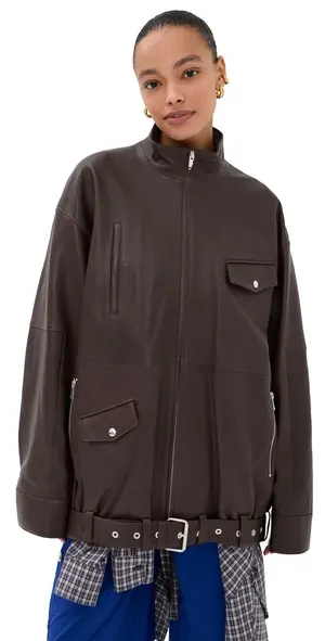 Tibi Leather Moto Bomber