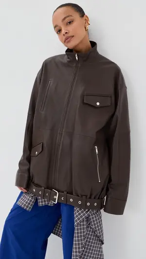 Tibi Leather Moto Bomber