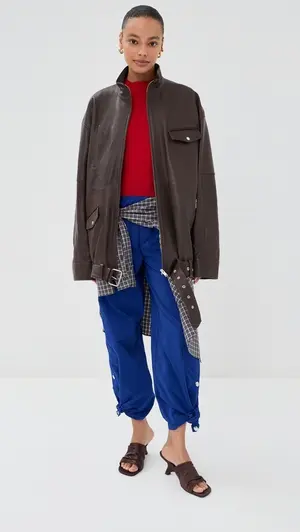 Tibi Leather Moto Bomber
