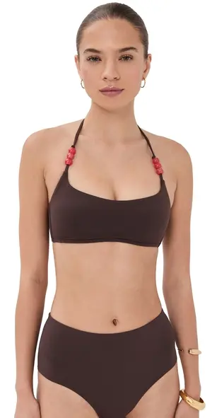 Staud Laird Bikini Top - Dark Chocolate/flame