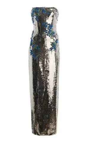 Monique Lhuillier Strapless Sequined Gown
