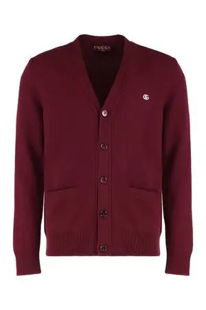 Gucci Cashmere Wool Cardigan With Embroidery - Red