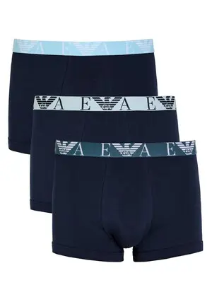 Emporio Armani Logo Stretch-cotton Trunks - Blue