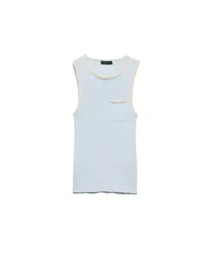 Prada Embroidered Cotton Tank Top - Light Blue