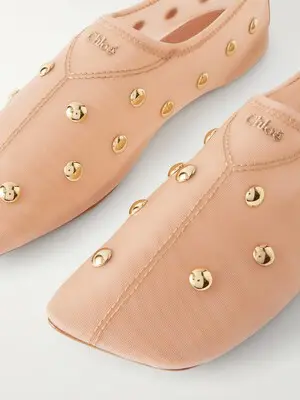Chloé Rita Studded Mesh Flats - Pink