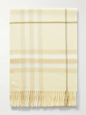 Burberry Fringed Checked Cashmere Scarf - Yellow