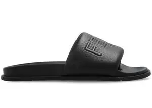 Fendi Leather Roma Wide Band Slides