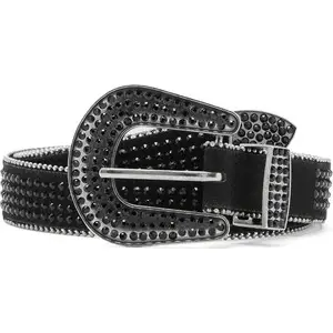 Mango Rhinestone Faux Leather Belt - Black