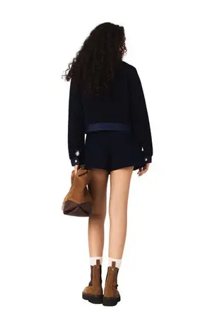 Maje Bouclé Jacket With Denim Details - Navy