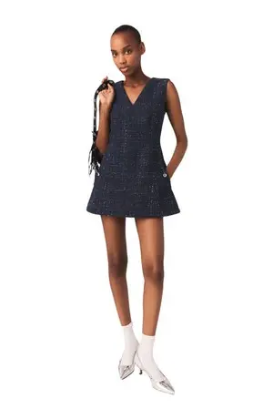 Maje Cotton Tweed Playsuit - Navy