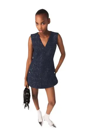 Maje Cotton Tweed Playsuit - Navy