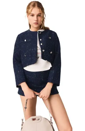 Maje Short Jacket With Patch Pockets - Navy