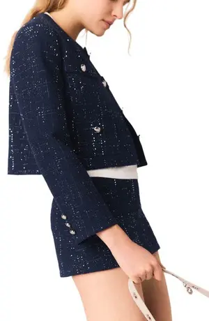 Maje Short Jacket With Patch Pockets - Navy