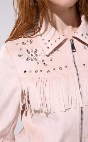 AZALEA WANG Fringe Faux Suede Jacket