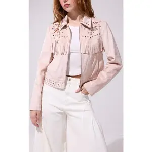 AZALEA WANG Fringe Faux Suede Jacket - Blush