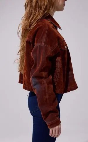 AZALEA WANG Velvet Denim Boxy Jacket - Burnt Orange