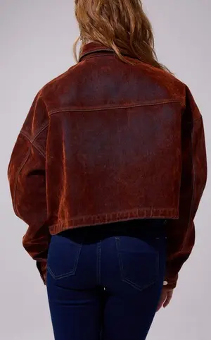 AZALEA WANG Velvet Denim Boxy Jacket - Burnt Orange