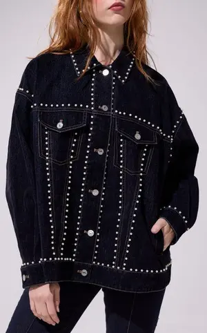 AZALEA WANG Micah Embellished Jacket - Denim