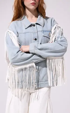 AZALEA WANG Arla Fringe Jacket - Denim