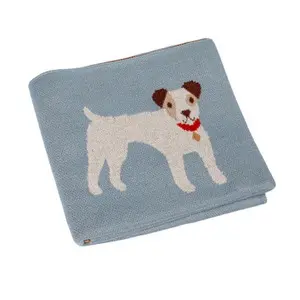 STORIED HOME Cotton Knit Baby Blanket With Dog Prints - Blue