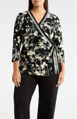 Anne Klein Leo Border Print Wrap Top