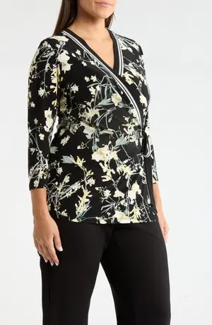 Anne Klein Leo Border Print Wrap Top