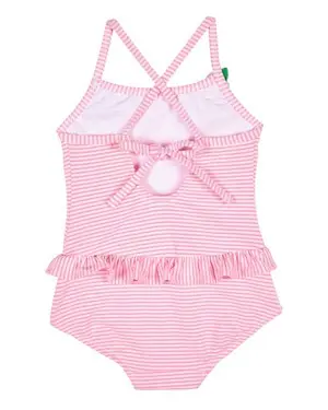 FLORENCE EISEMAN Striped Seersucker Swimsuit With Floral Appliqu