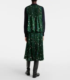 Sacai Floral Plissé Satin Midi Skirt - Green