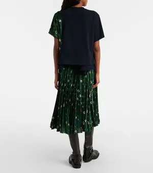 Sacai Floral Plissé Satin Midi Skirt - Green