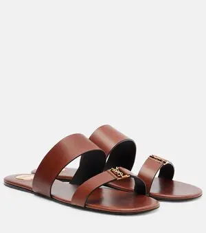 Saint Laurent Cassandre Leather Sandals - Brown