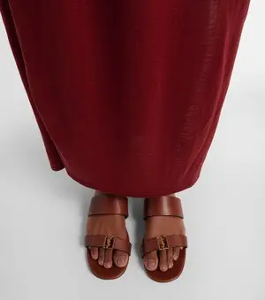 Saint Laurent Cassandre Leather Sandals - Brown