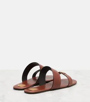 Saint Laurent Cassandre Leather Sandals - Brown