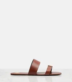 Saint Laurent Cassandre Leather Sandals - Brown