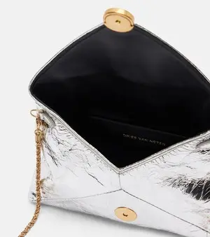Dries Van Noten Envelope Small Metallic Leather Clutch