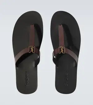 Saint Laurent Cassandre Leather Thong Sandals
