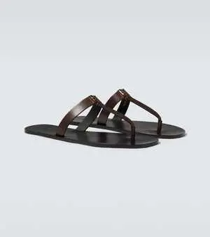 Saint Laurent Cassandre Leather Thong Sandals