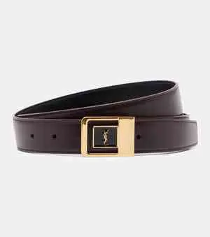 Saint Laurent Cassandre Leather Belt - Burgundy