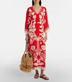 ERES Holi Belted Printed Silk Kaftan - Red