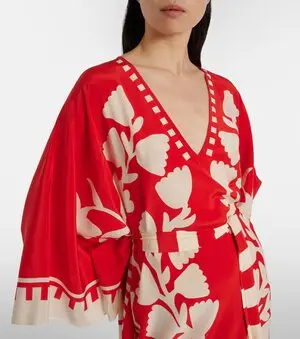 ERES Holi Belted Printed Silk Kaftan - Red