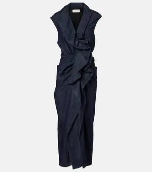 Dries Van Noten Ruffled Denim Midi Dress - Blue